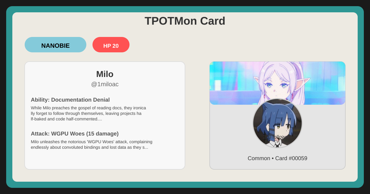 Milo - TPOTMon Card